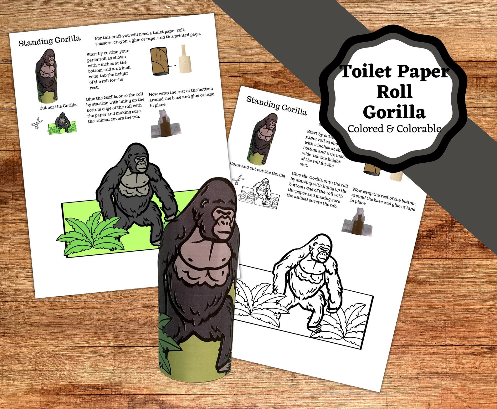 Printable Gorilla Craft. Toilet Paper Roll Standing Gorilla - Etsy