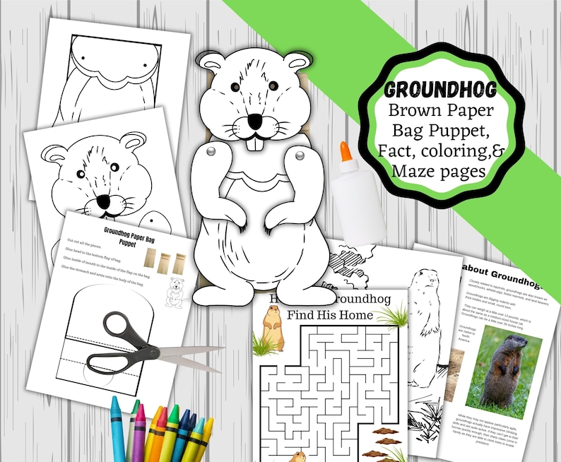 Groundhog Day Printable Educational and Craft Set. Colorable Puppet ...
