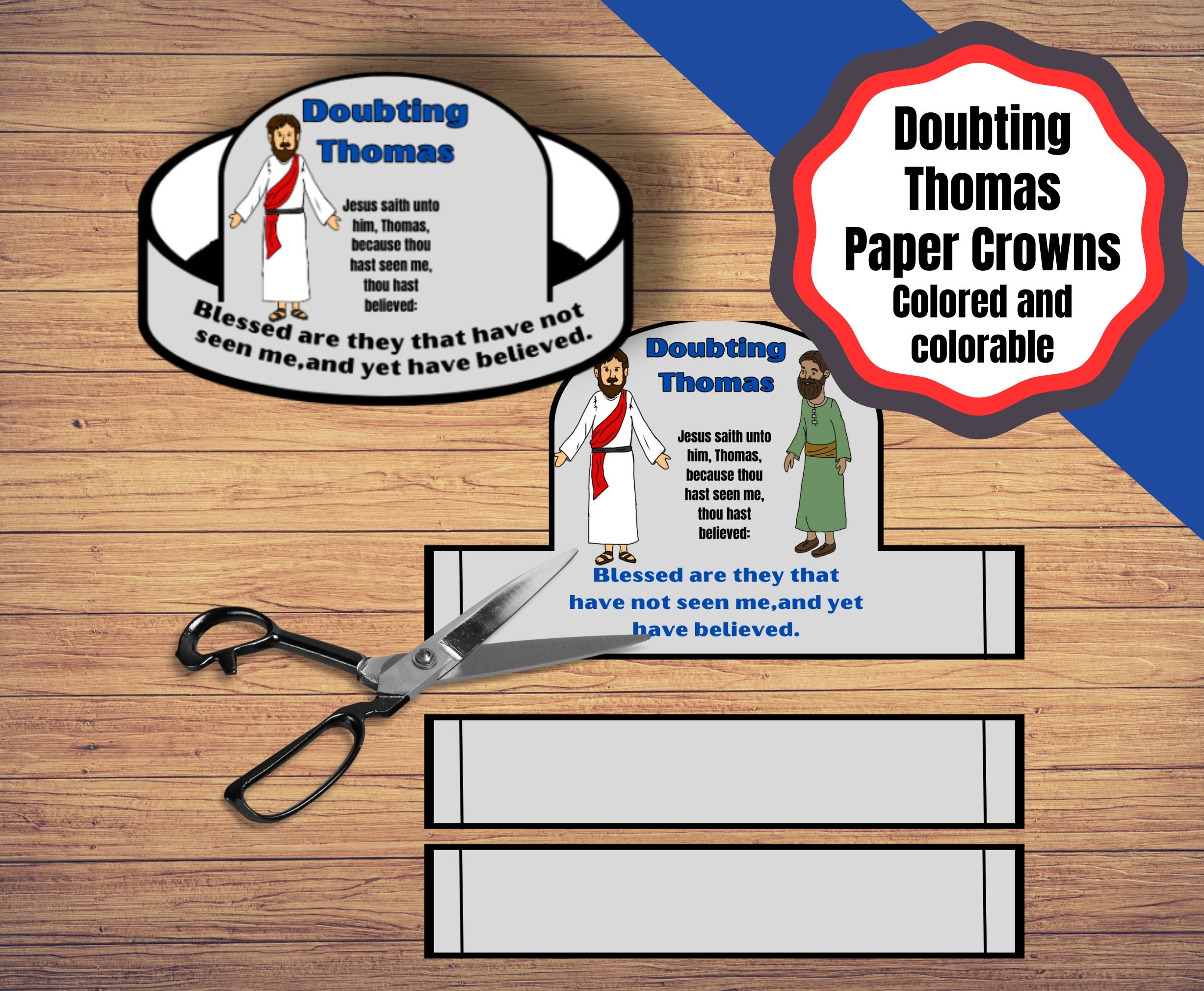 Printable Paper Crowns About Doubting Thomas, Colored and Colorable ...