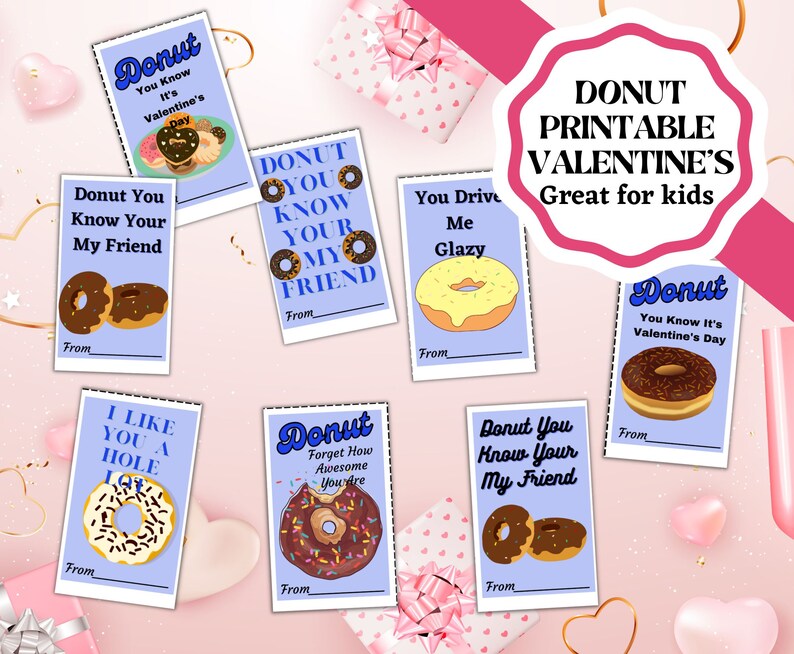 Donut Themed Printable Valentine Cards. Kids Valentine Cards With ...