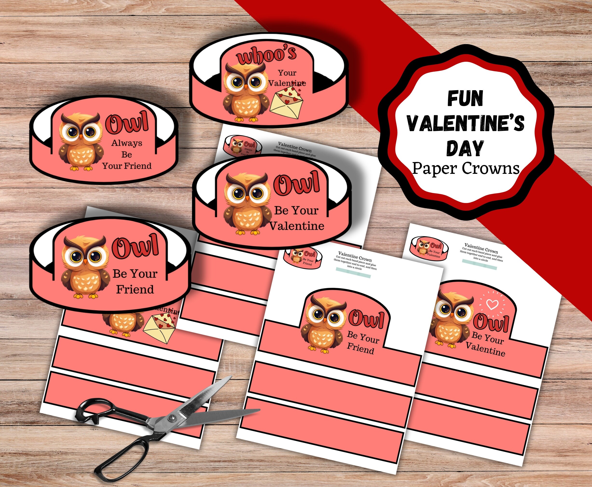 Printable Owl Themed Valentine's Day Paper Crowns. Printable Valentines ...