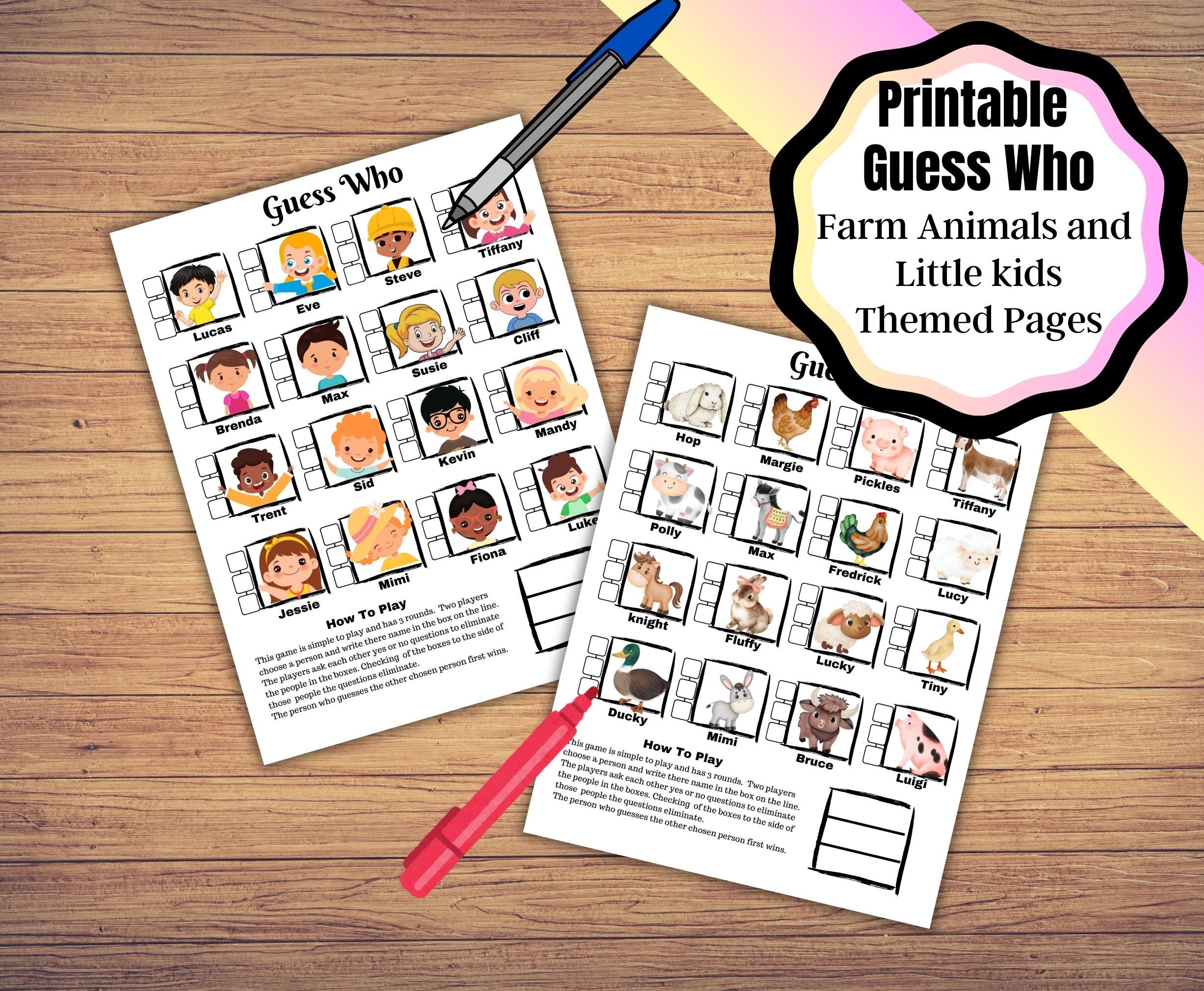Printable Guess Who Game Pages. Guess Who Farm Animal and Little Kids ...