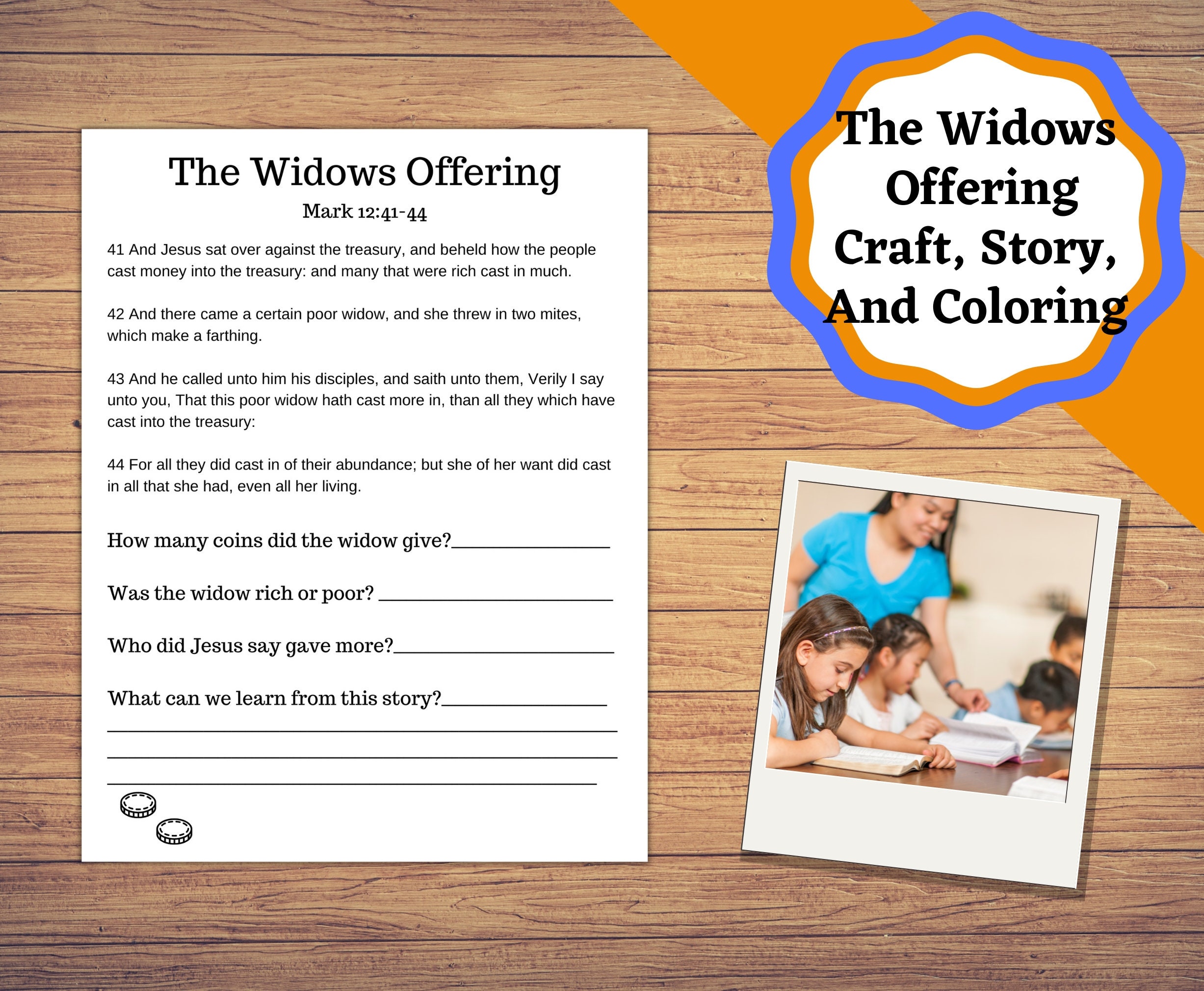 The Widows Offering, Printable Bible Lesson, Craft, Coloring, and Story ...