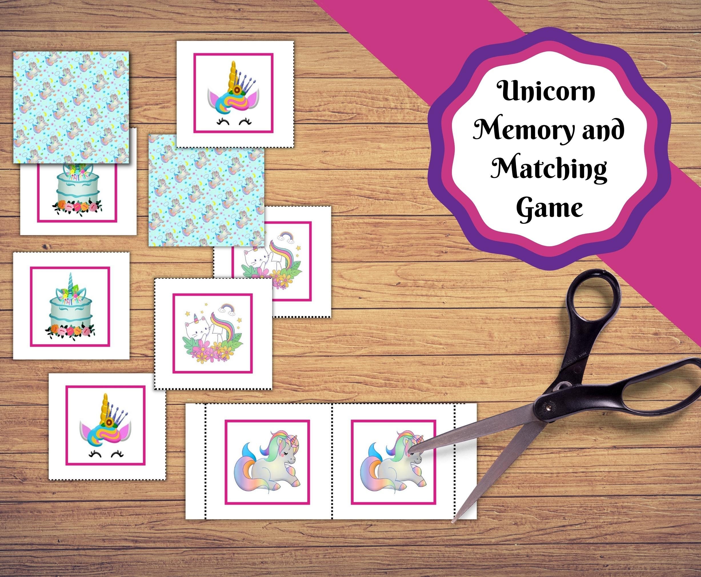 Matching Memory Game With Unicorn Theme. Memory Game for Kids, Matching ...