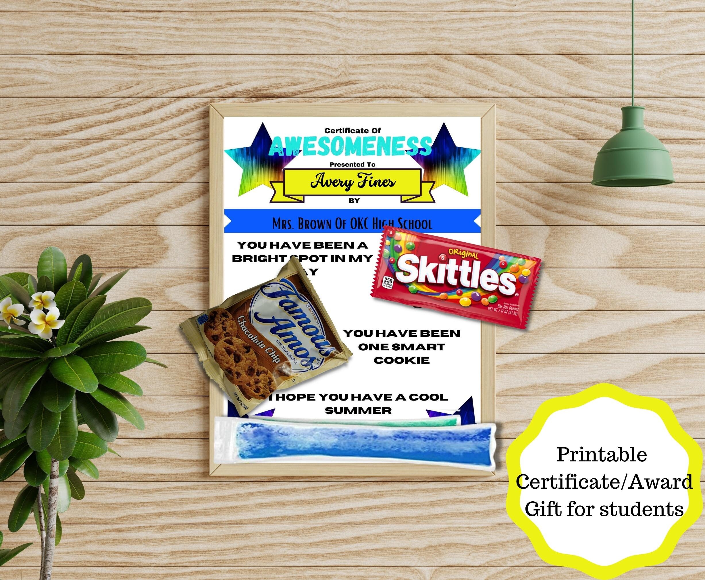 Student Certificate/award Gift From Teacher Editable File Candy Pun ...