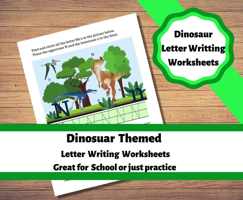 Dinosaur Themed Children's Printable Letter Writing Practice Worksheets ...