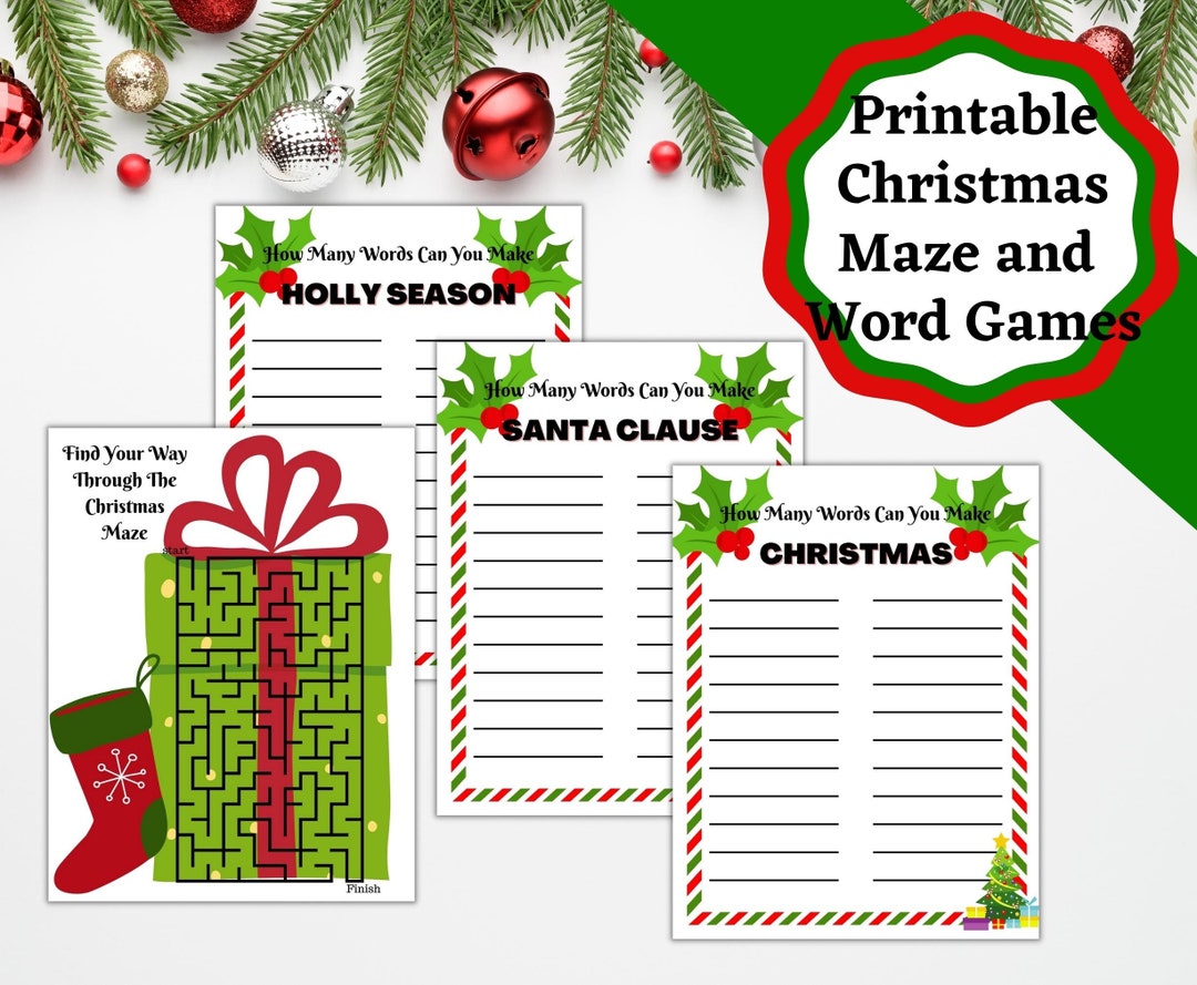Christmas Activity Pages, Printable Christmas Maze and Word Puzzles. - Etsy