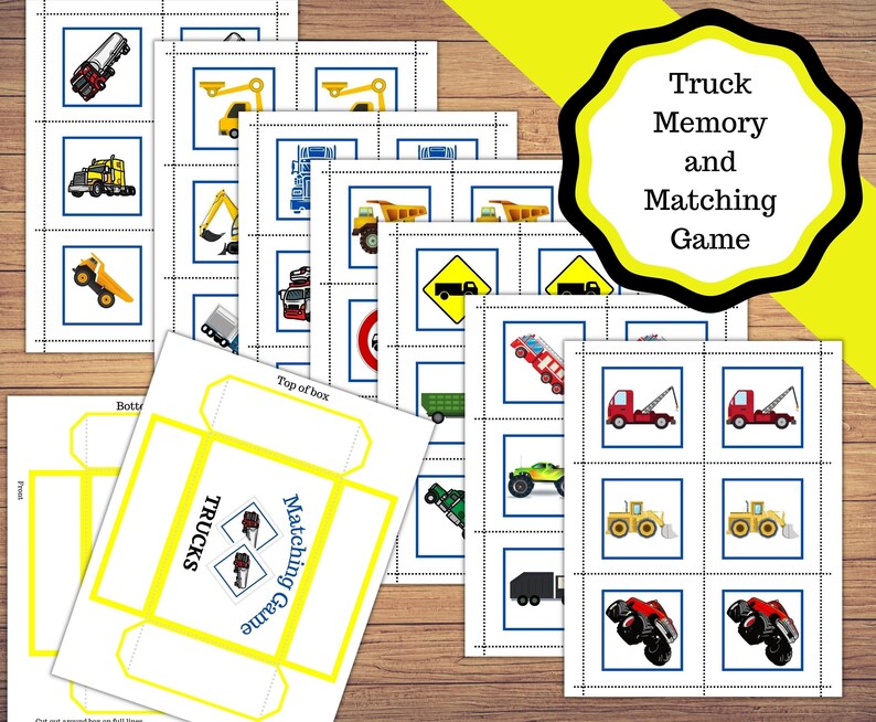 Truck Themed Printable Memory/matching Game Cards With Bonus Box - Etsy