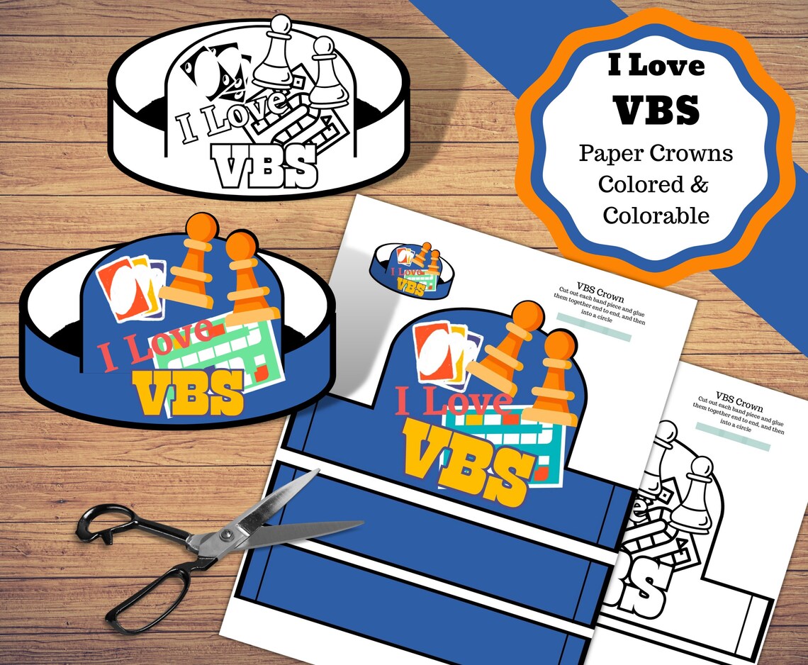 Printable Paper Crowns, I Love VBS, VBS Craft in Colored and Colorable ...