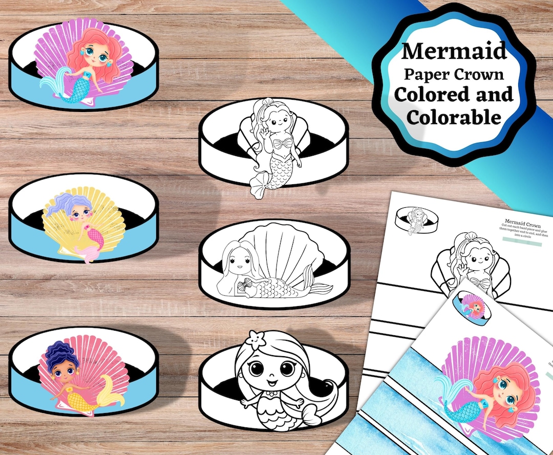Printable Mermaid Paper Crowns. Colored Mermaid Crowns to Cut Out and ...