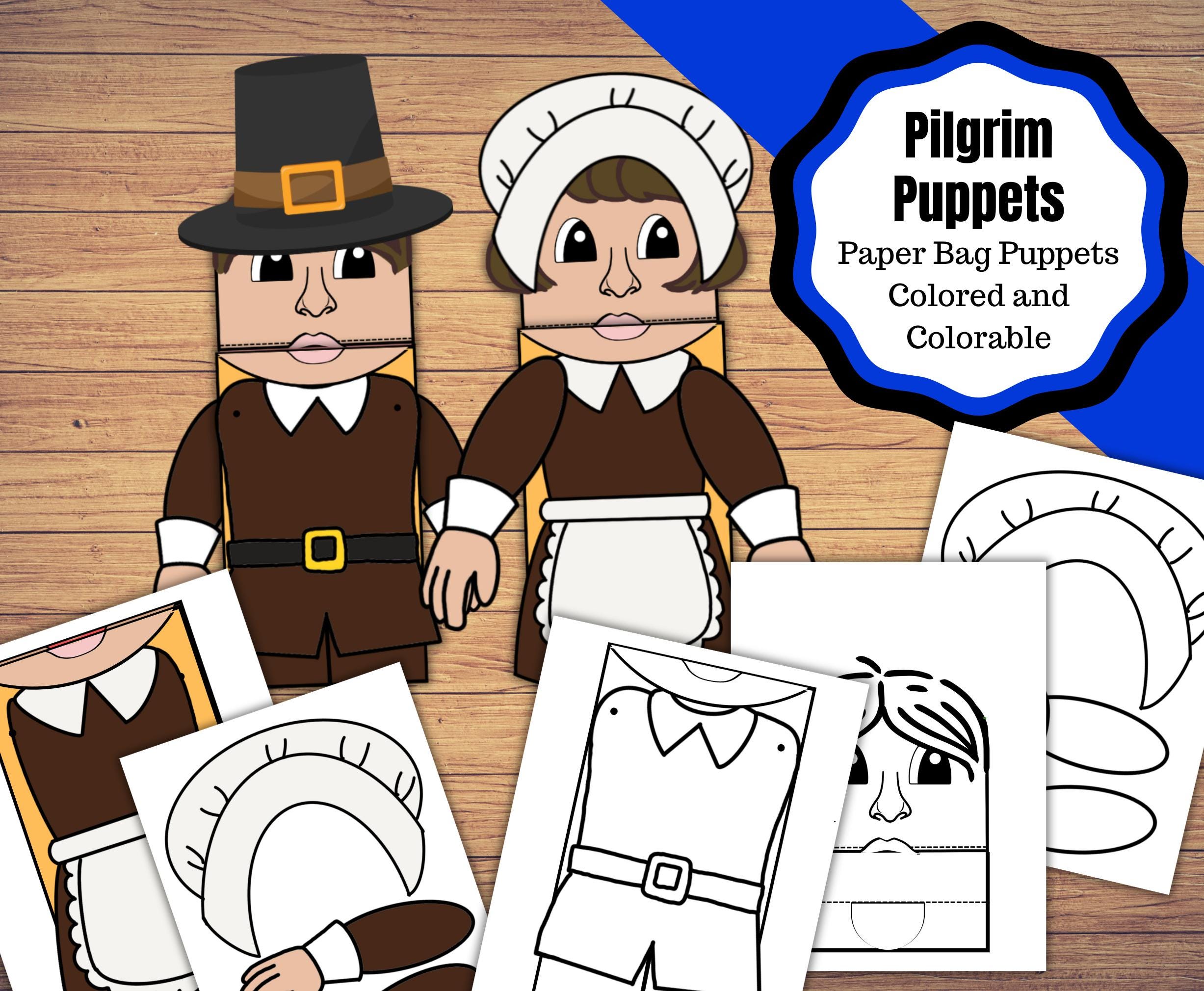 Pilgrim People Paper Bag Puppets, First Settlers Thanksgiving Paper Bag ...