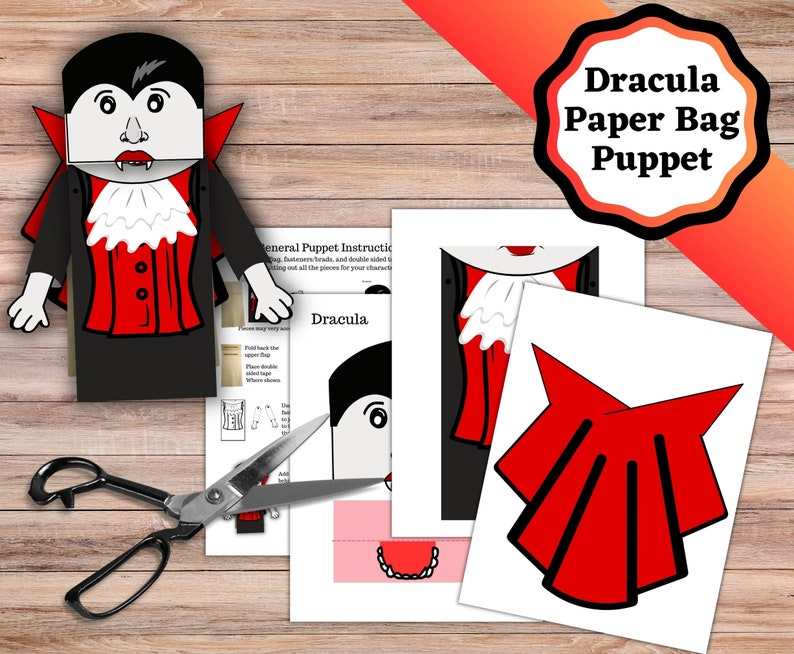 Printable Dracula Paper Bag Puppet. Paper Bag Puppet Cut Out for ...