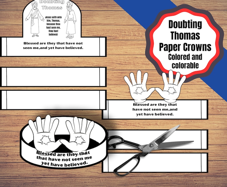 Printable Paper Crowns About Doubting Thomas, Colored and Colorable ...
