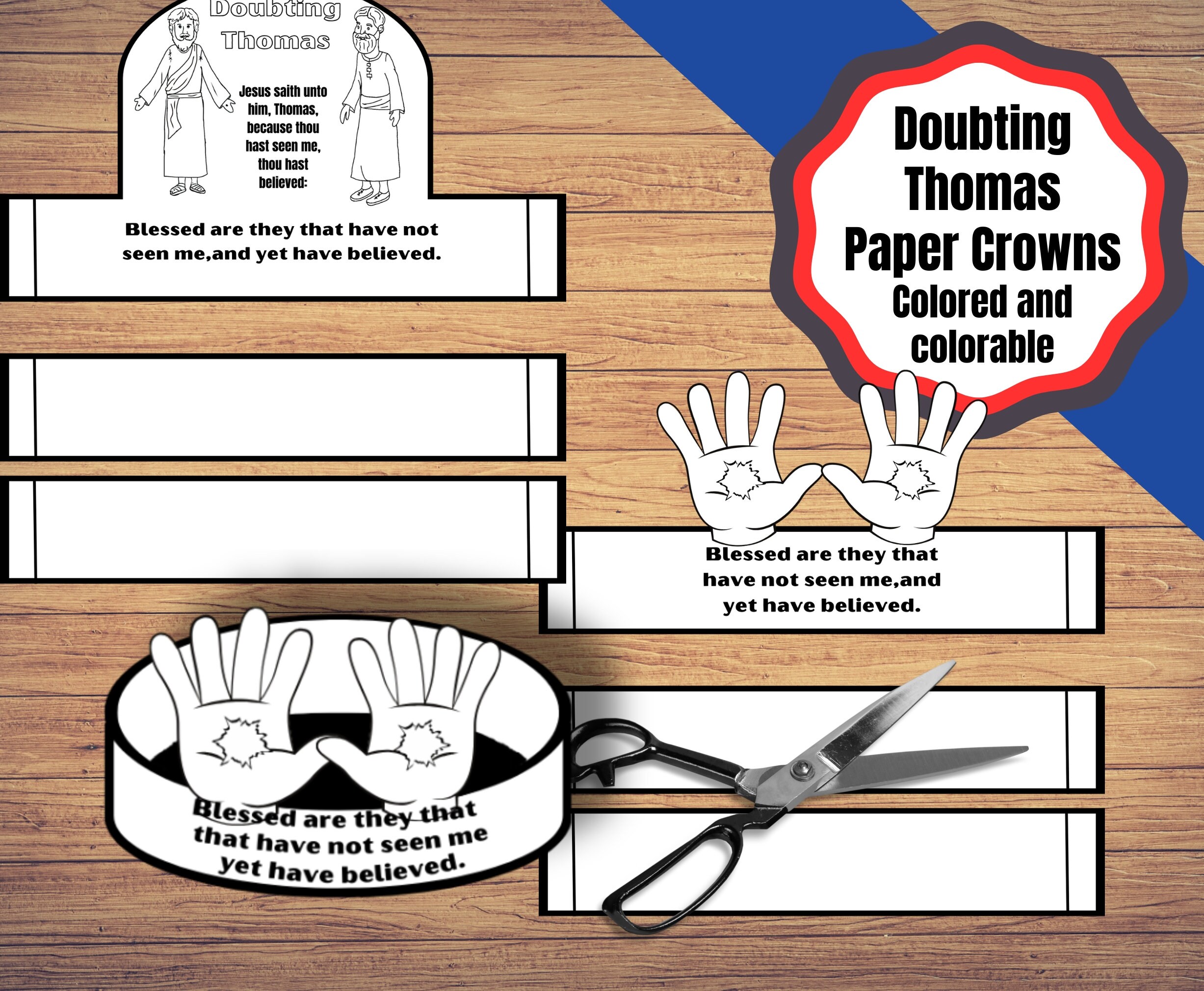 Printable Paper Crowns About Doubting Thomas, Colored and Colorable ...