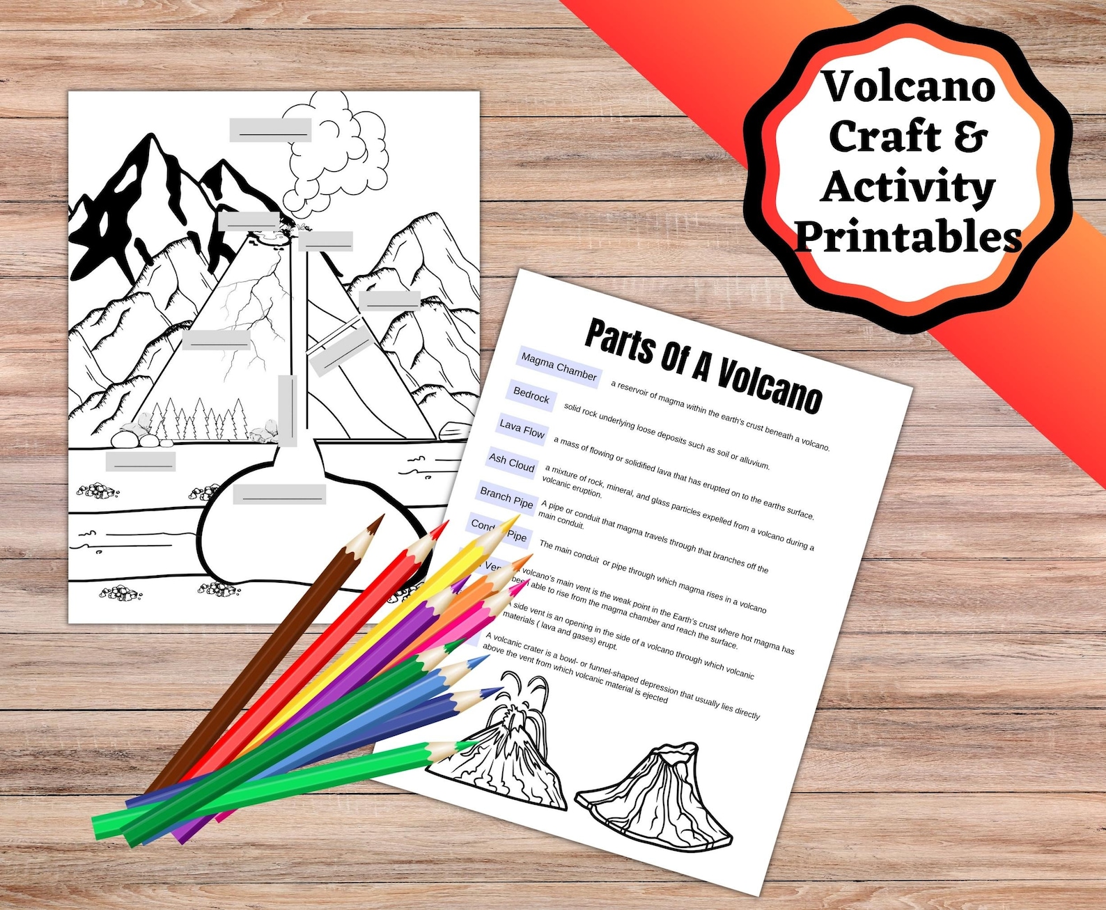Printable Volcano Craft Pages, Craft, Activity, Coloring, and Maze ...