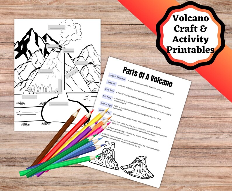 Printable Volcano Craft Pages, Craft, Activity, Coloring, and Maze ...