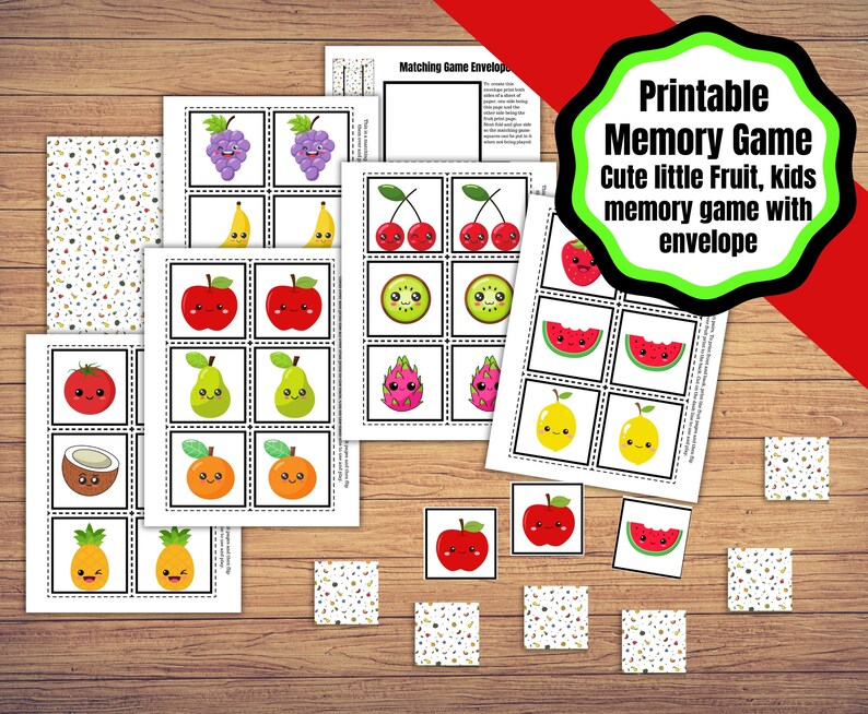 Printable Cute Fruit Kids Memory Game. Printable Memory Game for Kids ...