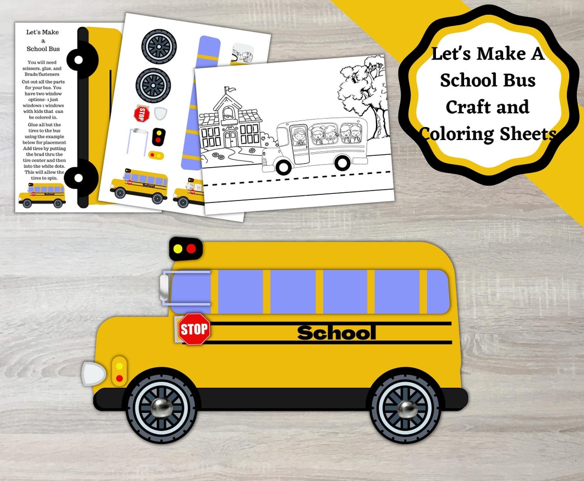 School Bus Printable Craft and Coloring Sheet, Back to School School ...