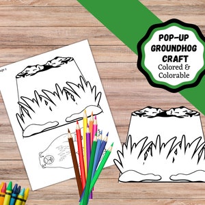 Printable Pop-up Groundhog Craft, Large Colored and Colorable Pop-up ...
