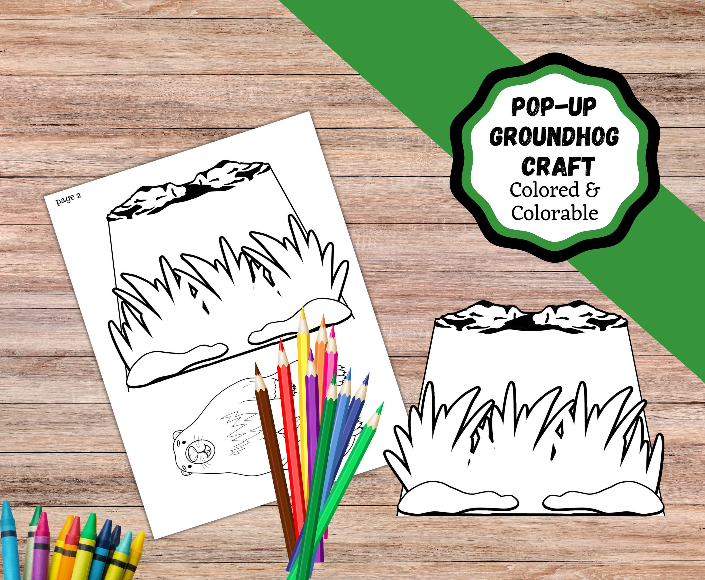 Printable Pop-up Groundhog Craft, Large Colored and Colorable Pop-up ...