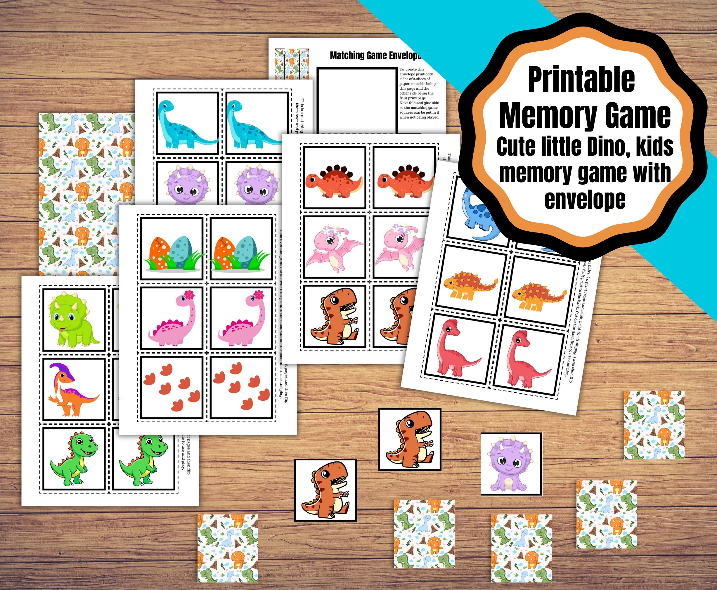 Printable Cute Dino Kids Memory Game. Printable Memory Game for Kids ...