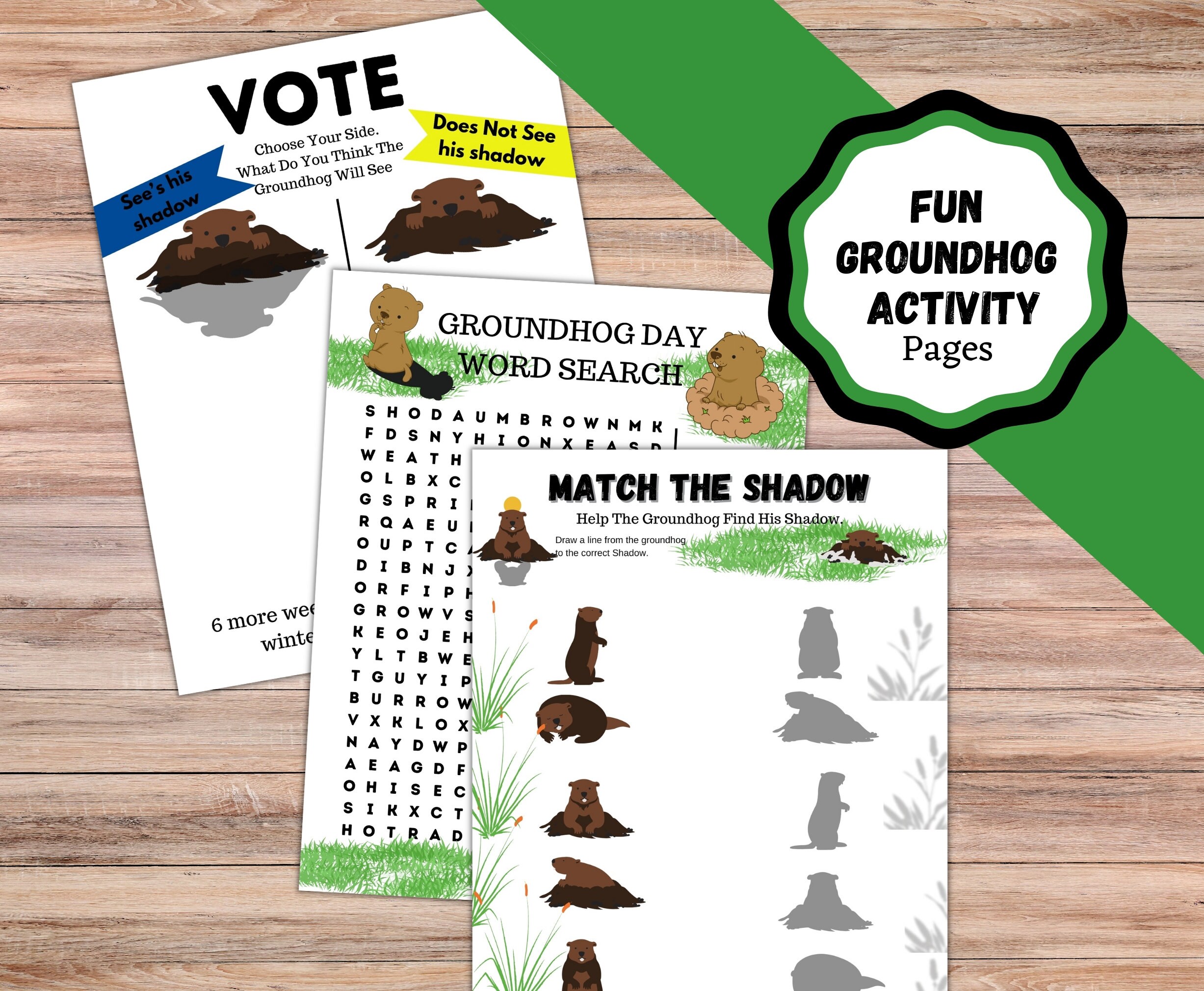 Printable Activity Pages for Groundhog Day, Match the Shadow, Vote on ...