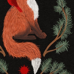 Fox, Cardinal, and Pine Folk Art Nature Print - Red Fox and Botanicals ...