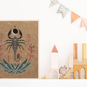 Folk Art Scorpion and Aloe Vera Nature Print - Cottagecore Wall Décor ...