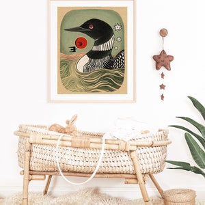 Loon and Blood Moon - Bird, Pond, and Sunset Wall Décor - Common Loon ...