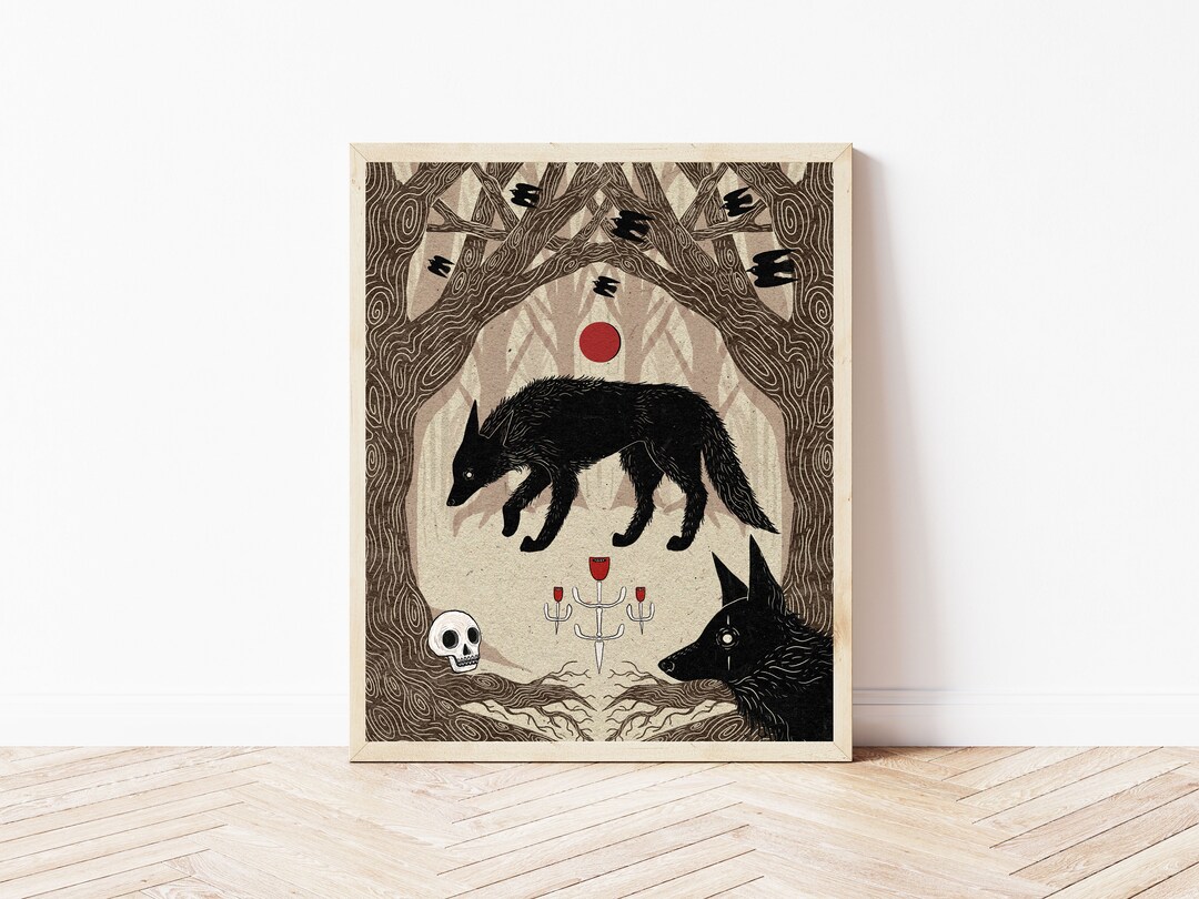 Folk Art Wolves and Skull - Dark Cottagecore Animal Wall Décor ...