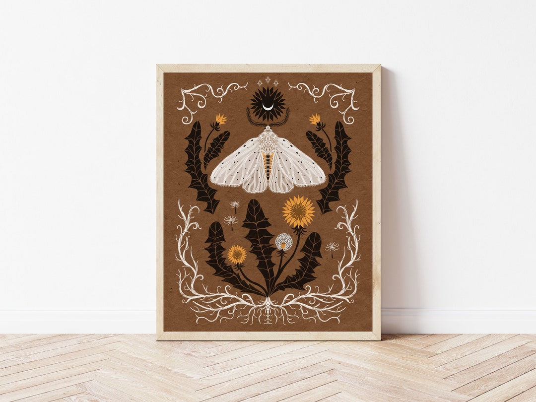 Moth and Dandelion Folk Art Nature Print - Garden Lover's Gift ...