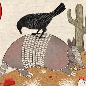 Armadillo Crow and Cactus Folk Art Nature Print Saguaro - Etsy