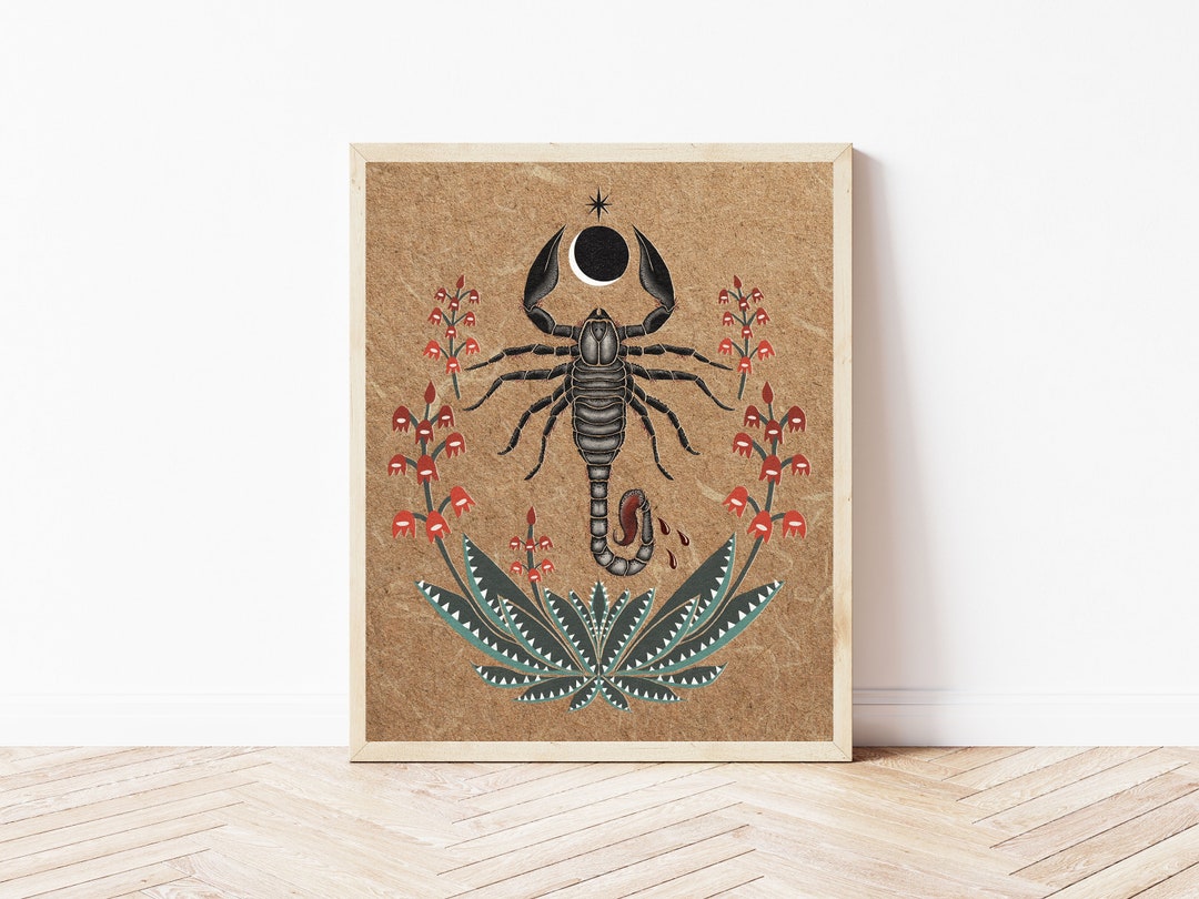Folk Art Scorpion and Aloe Vera Nature Print - Cottagecore Wall Décor ...