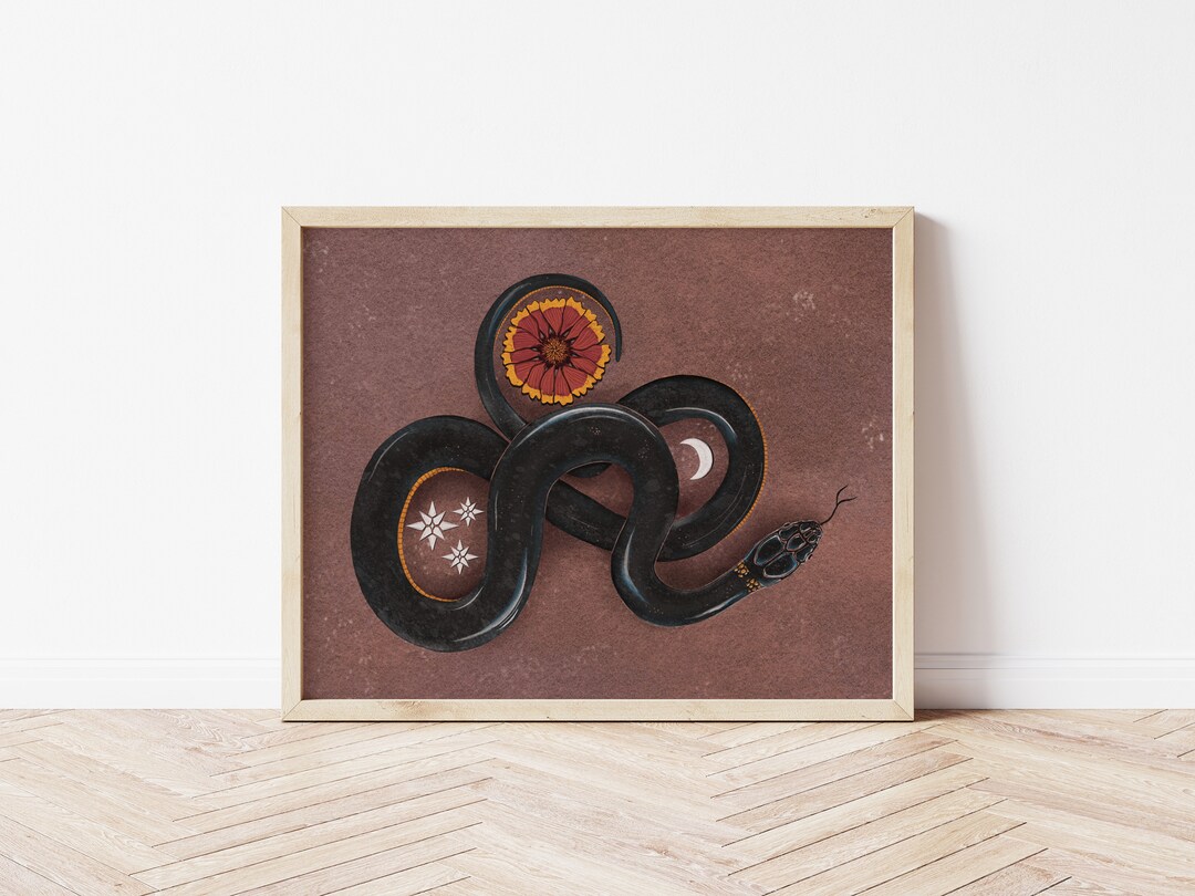 Folk Art Snake, Birds, and Sun Nature Print - Cottagecore Wall Décor ...