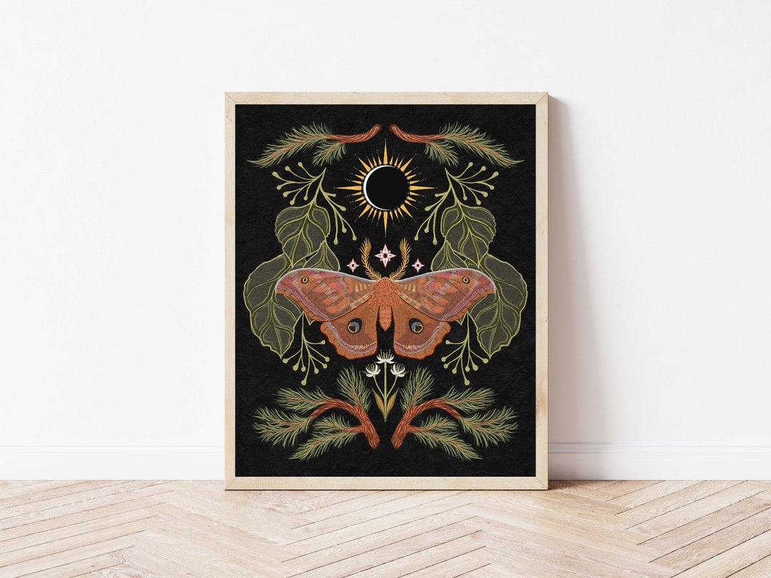 Polyphemus Moth and Eclipse Nature Print Illustration - Moth, Linden ...