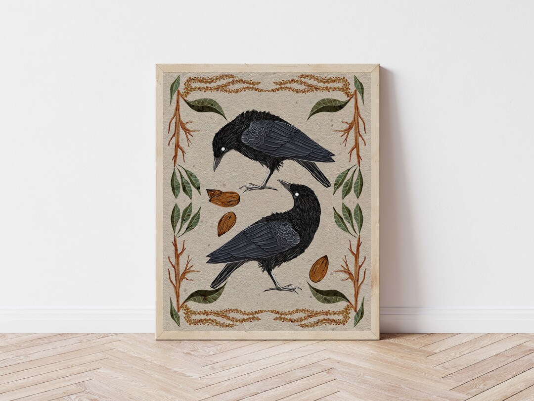 Folk Art Crow Nature Print - Bird Print - Witchy Cottagecore Art ...
