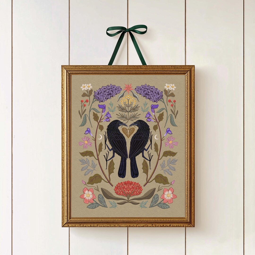 Twin Crows and Botanicals - Bird and Florals Wall Décor - Raven Folk ...