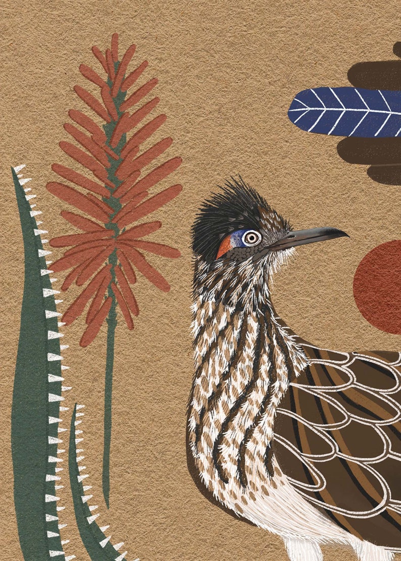 Roadrunner, Sun, and Aloe Nature Art Print - Cactus and Desert ...