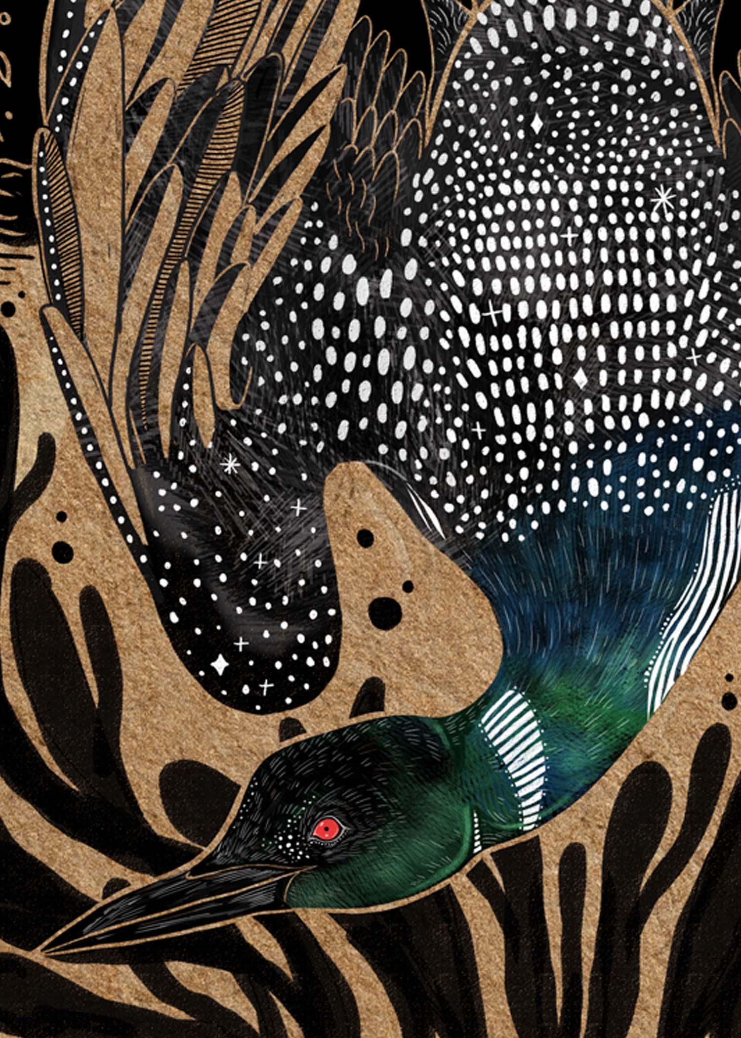 Loon and Full Moon Folk Art Nature Print - Whimsical Bird Art - Common ...