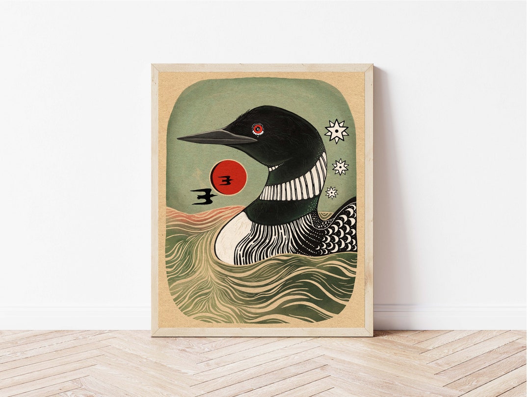 Loon and Blood Moon - Bird, Pond, and Sunset Wall Décor - Common Loon ...