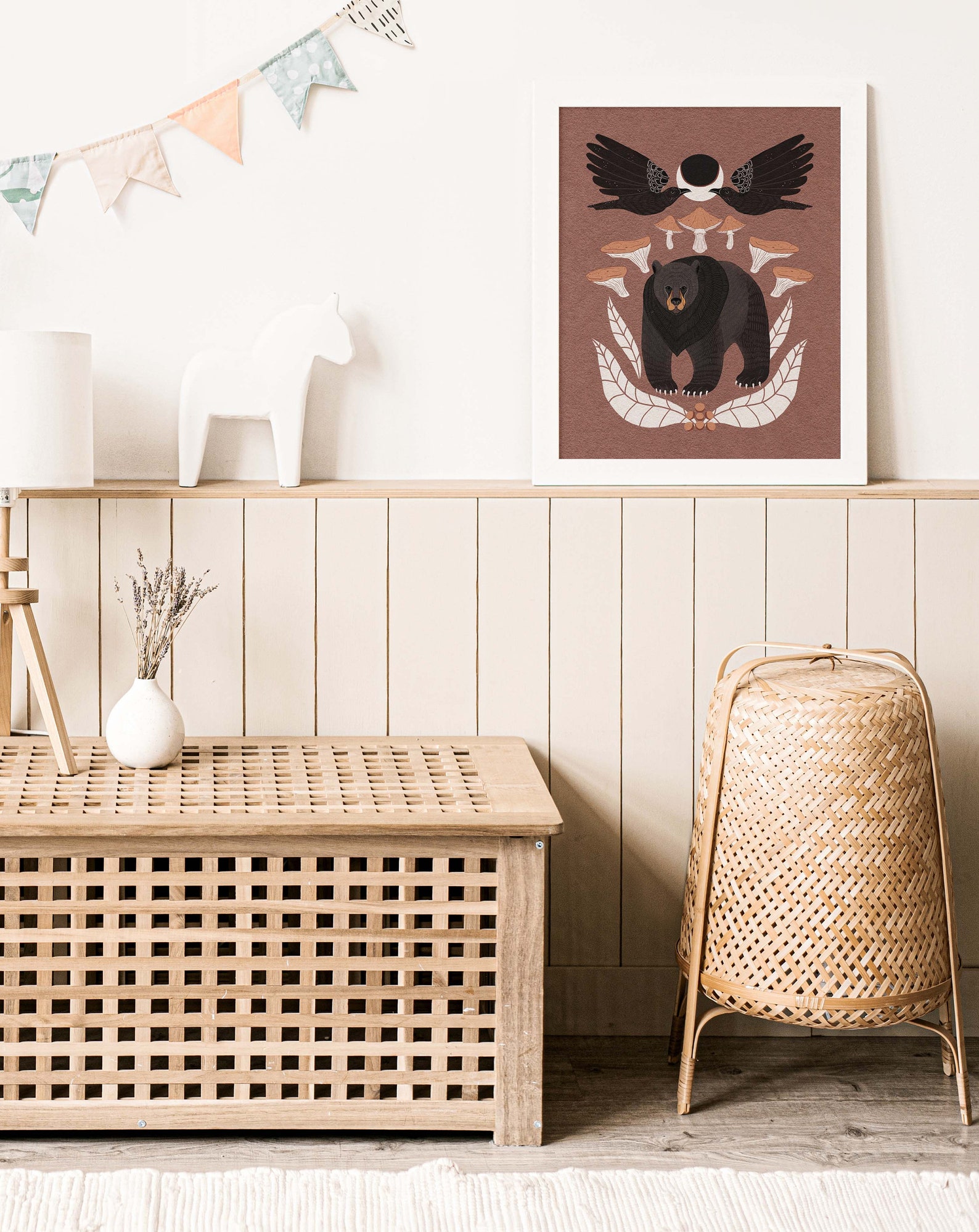 Bear Crows and Mushroom Botanical Art Print Nature - Etsy