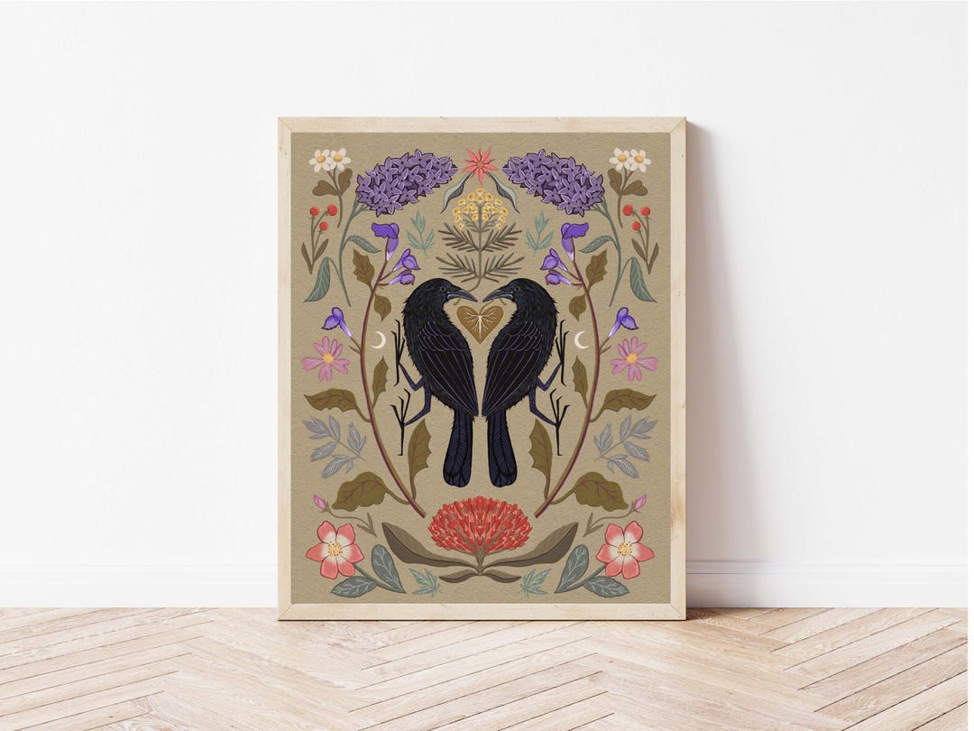 Twin Crows and Botanicals - Bird and Florals Wall Décor - Raven Folk ...