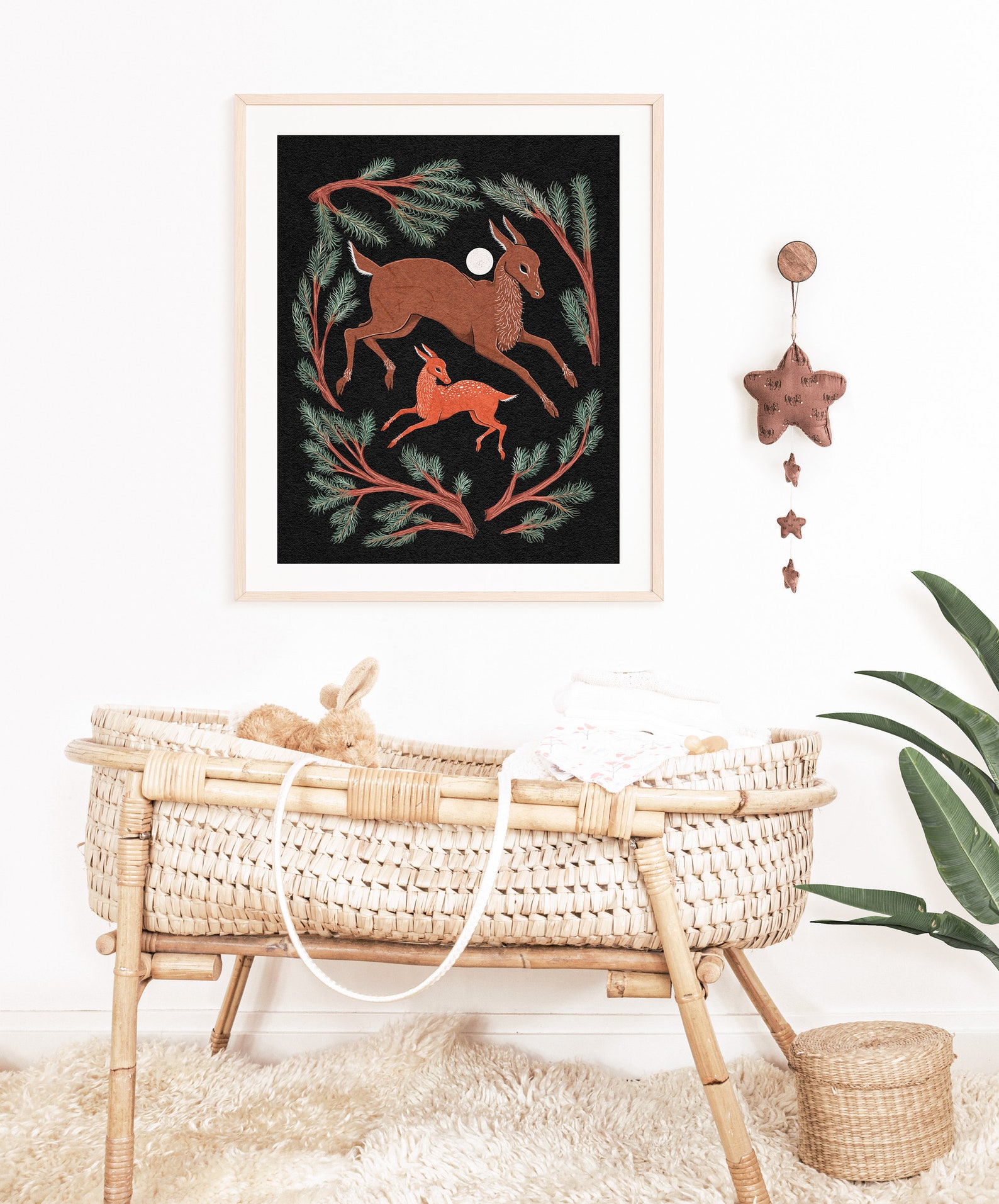Folk Art Doe and Fawn Nature Print Illustration Deer and - Etsy