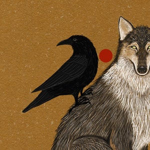Wolf and Crow Folk Art Nature Print - Coyote Art Wall Décor - Woodland ...