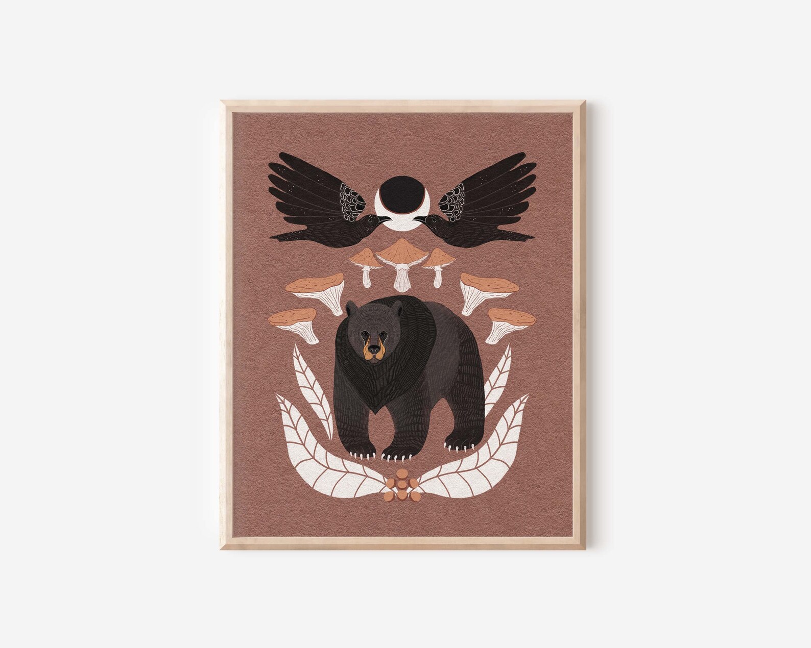 Bear Crows and Mushroom Botanical Art Print Nature - Etsy