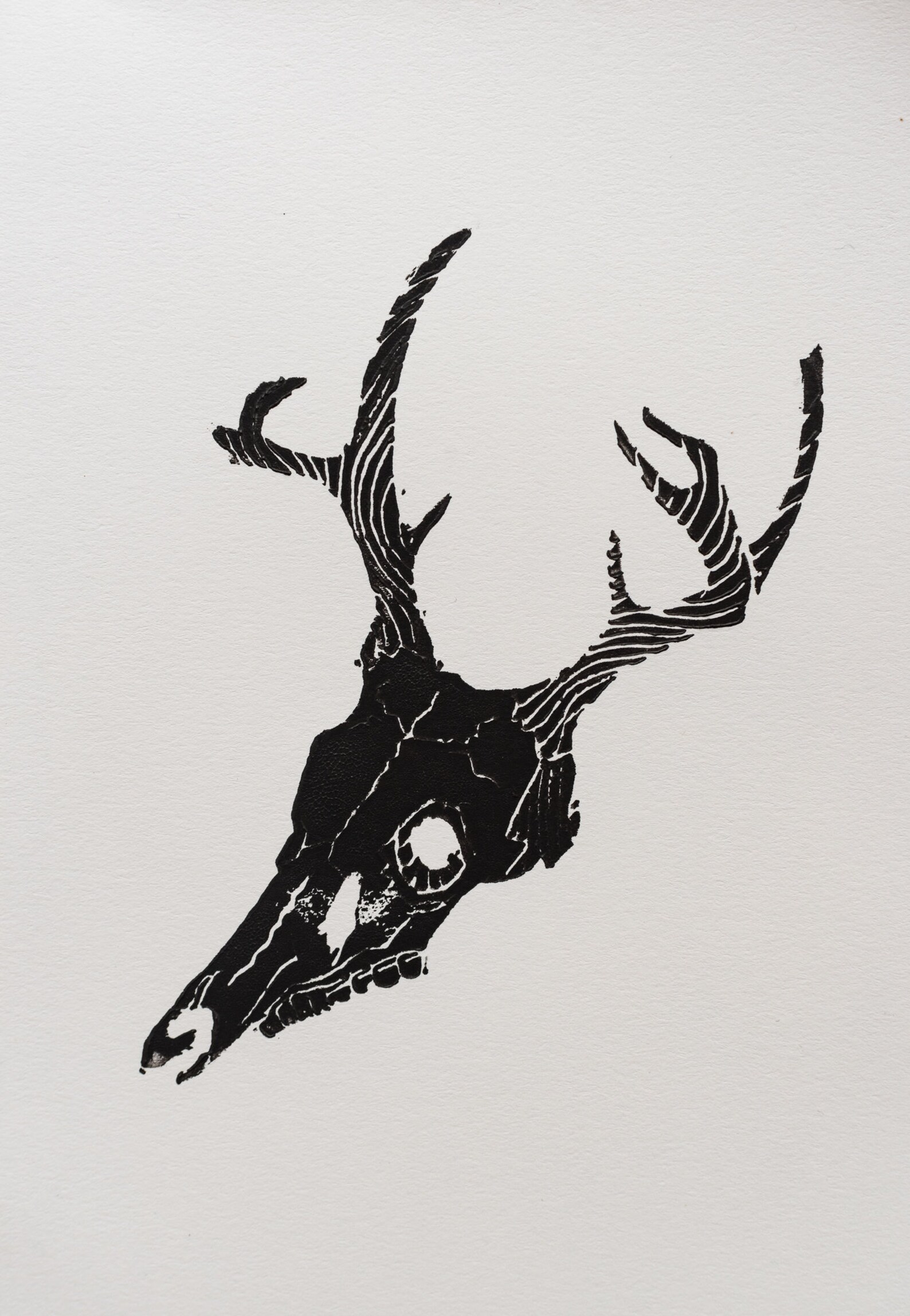 Deer Skull Linocut Print 5 X 7 - Etsy