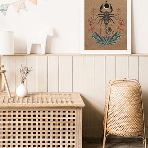 Folk Art Scorpion and Aloe Vera Nature Print - Cottagecore Wall Décor ...