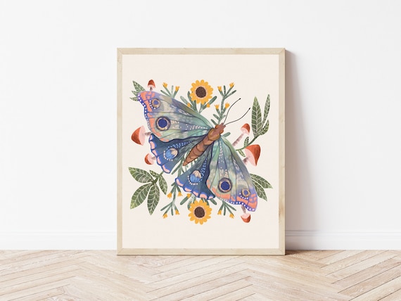 Boho Butterfly Art Floral Folk Art and Butterfly - Etsy