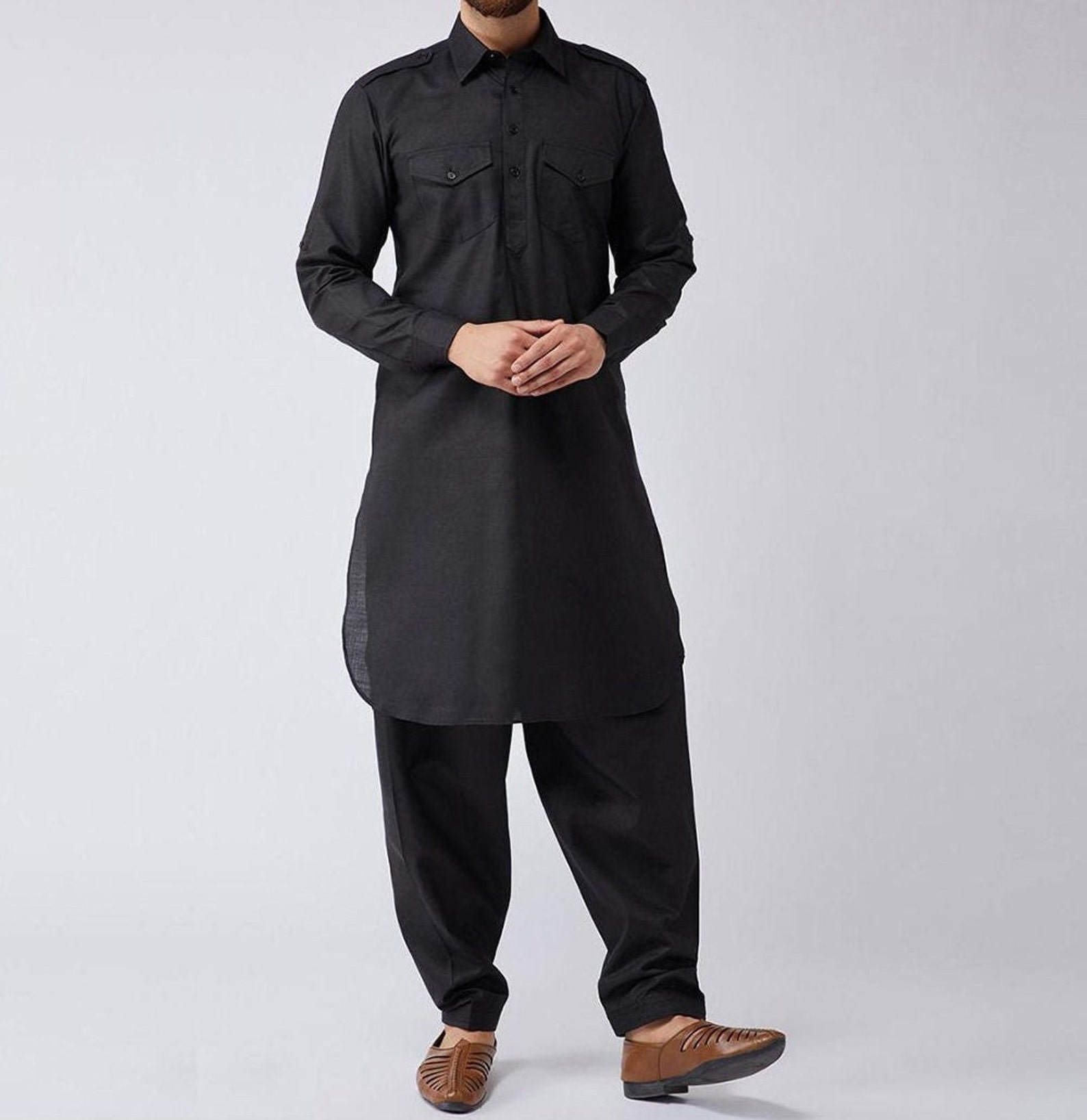 Pakistani Patani Panjabi and Pajama- Black Color/beautiful Men's Wear ...