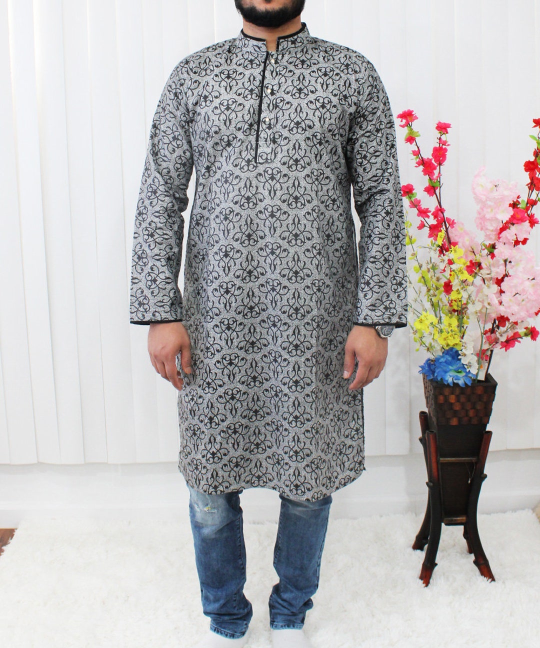 Men's Panjabi Silver Color - Etsy